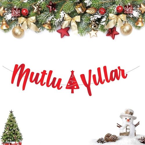 Mutlu Yıllar Dekoratif Banner Kırmızı